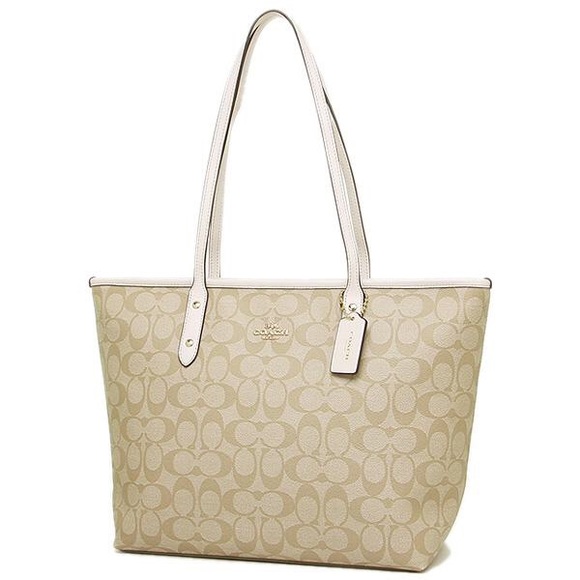 Coach | Bags | Coach Signature Pvc City Zip Tote Khakichalk | Poshmark